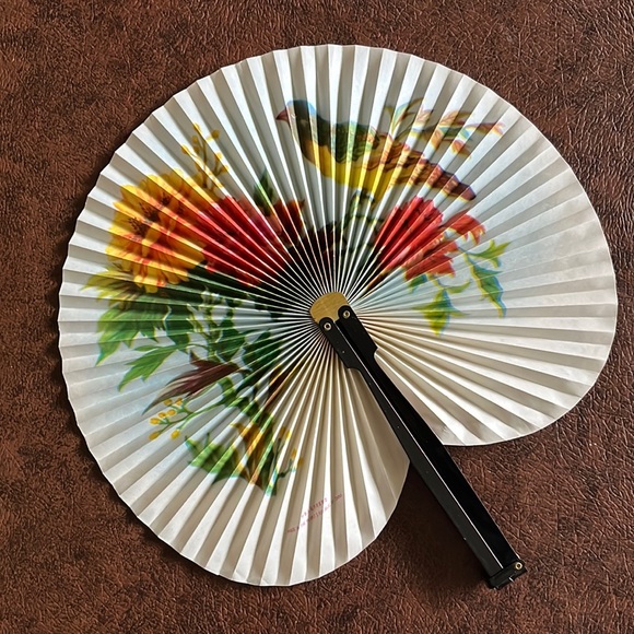 None | Accessories | Vintage Chinese Paper Folding Fan W Colorful ...